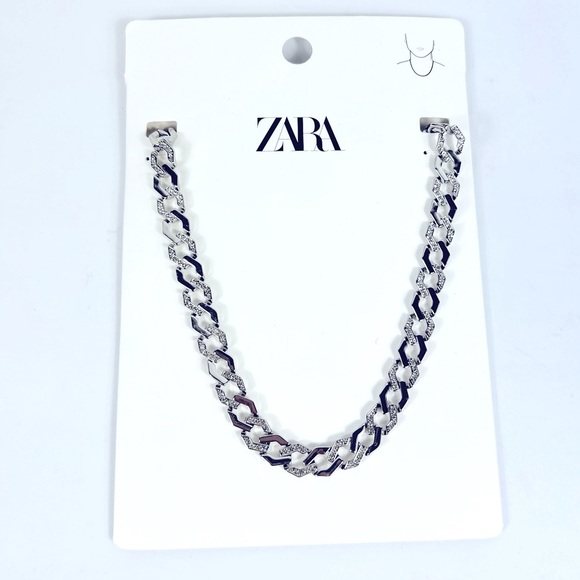Zara | Jewelry | Zara Rhinestone Silver Tone Link Chain Necklace Brand ...